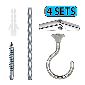 Evsteluo Large Swag Ceiling Hooks Heavy Duty Swag Hook with Hardware for Hanging Plants Ceiling Installation Cavity Wall Fixing (4, Silver)