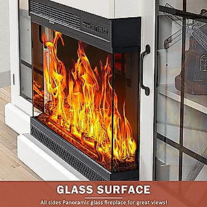 oneinmil Fireplace TV Stand with 3-Sided Glass Electric Fireplace,59'' Modern Media Entertainment Center with Farmhouse Glass Door Storage Cabinet, TV Cabinet for TVs up to 65",for Living Room,White