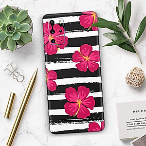 DesignSkinz Tropical Summer Hot Pink Floral v2 Protective Vinyl Decal Wrap Skin Cover Compatible with The Samsung Galaxy S20 (Screen Trim & Back Glass Skin)