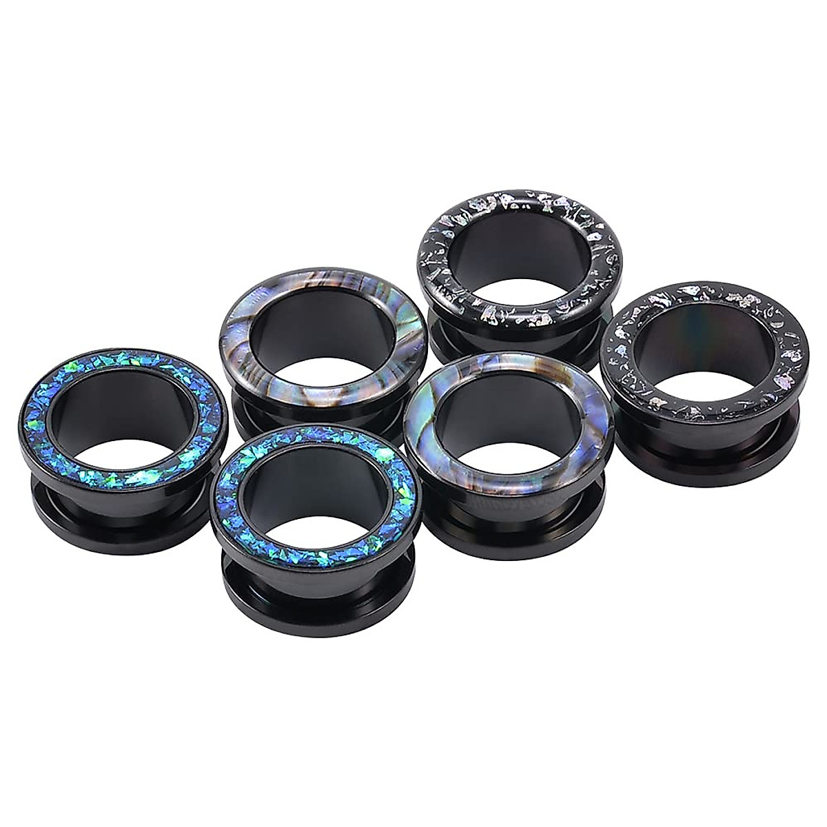 TBOSEN 6PCS Set Black Fashion Screw Fit Ear Tunnels Plugs Gauges Stainless Steel Expander Stretcher Piercing Jewelry 0g-1" in 8mm-25mm(0g)