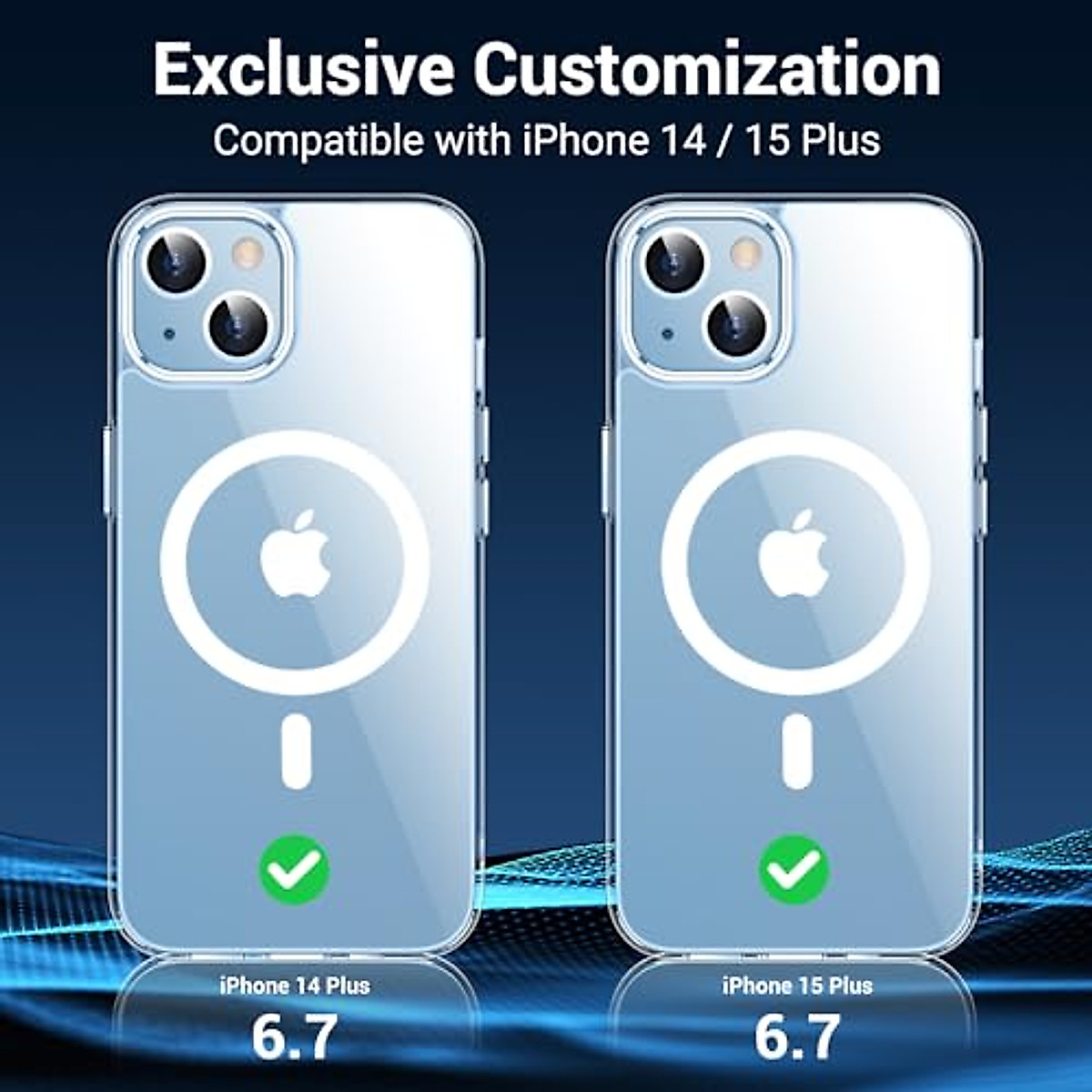 Red2Fire Magnetic for iPhone 15 Plus Case for iPhone 14 Plus Case Clear, [Compatible with Magsafe][2X Glass Screen Protector+Camera Lens Protector][Not Yellowing] Slim Phone Case 6.7 inch - Clear