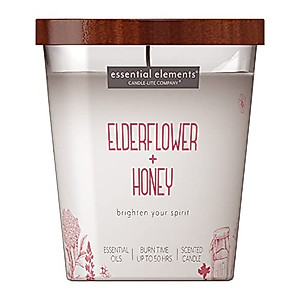Essential Elements by Candle-lite Scented Candles, Elderflower & Honey Fragrance, One 9 oz. Single-Wick Aromatherapy Candle with 50 Hours of Burn Time, Off-White Color