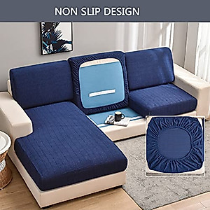 IMYOGI High Stretch Sofa Covers Sofa Cushion Covers, 1 2 3 4 Seaters L Shaped Couch Seat Slipcover, Furniture Protector Non Slip with Elastic Band for Living Room-Blue-4 Seater