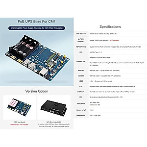 Waveshare PoE UPS Uninterruptible Power Supply Base Board/Mini-Computer Designed for Raspberry Pi Compute Module 4 Gigabit Ethernet Dual HDMI Quad USB2.0
