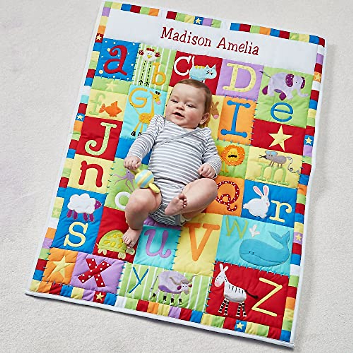 Let's Make Memories Personalized Baby Textured Alphabet Quilt - Pastel Color Design - New Baby