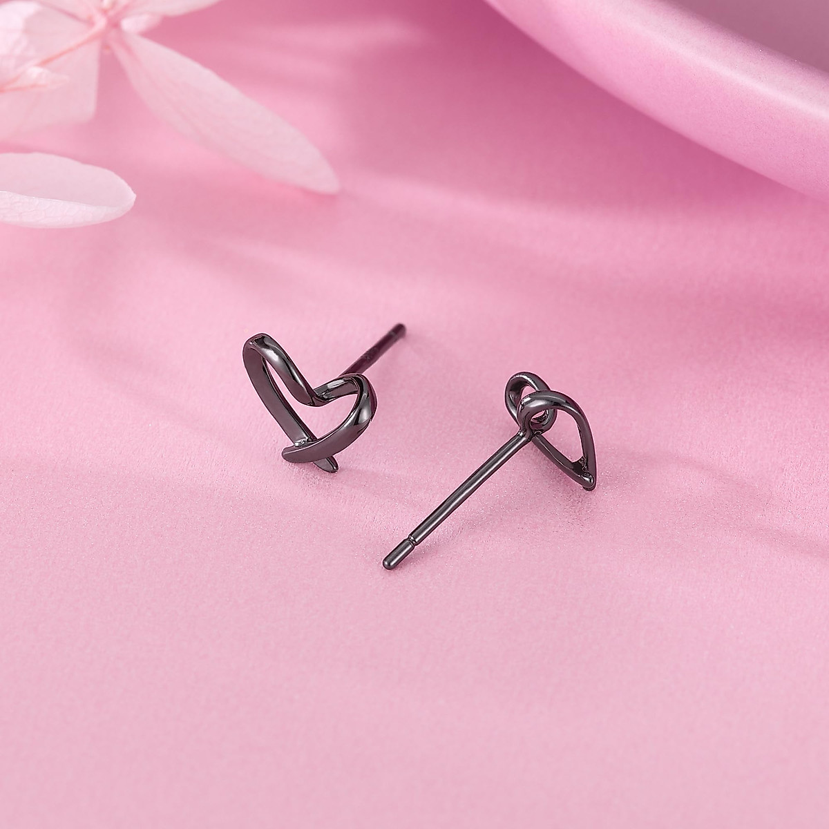 Reffeer Solid 925 Sterling Silver Tiny Heart Stud Earrings for Women Teen Girls Love Heart Stud Earrings (D-Black Gold)