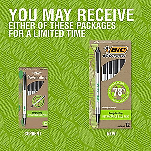 BIC Ecolutions Clic Stic Black Ballpoint Pens, Medium Point (1.0mm), 12-Count Pack, Retractable Ball Point Pens Made from 78% Recycled Plastic