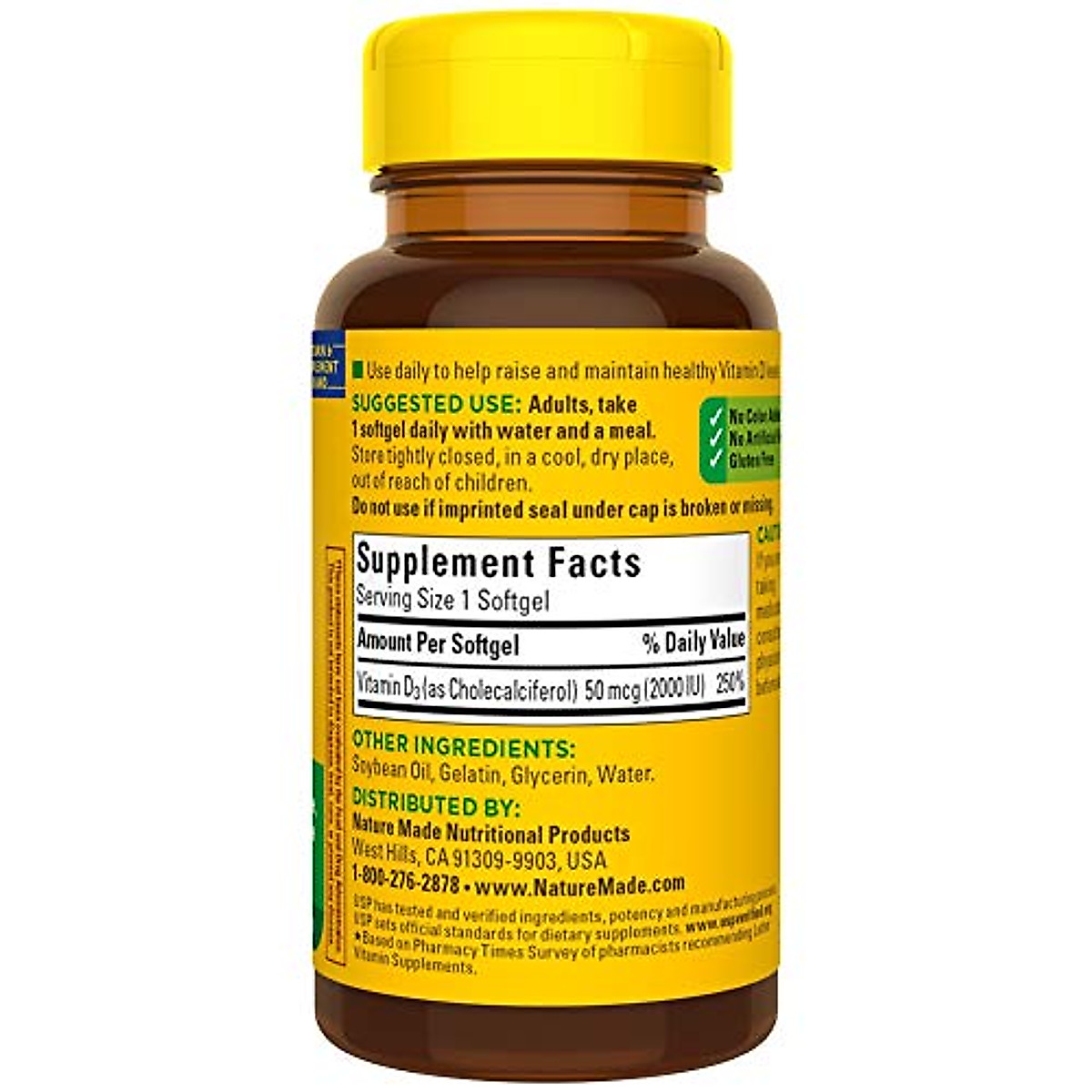 Vitamin D3, 90 Softgels, Vitamin D 2000 IU (50 mcg) Helps Support Immune Health, Strong Bones and Teeth, & Muscle Function, 250% of the Daily Value for Vitamin D in One Daily Softgel