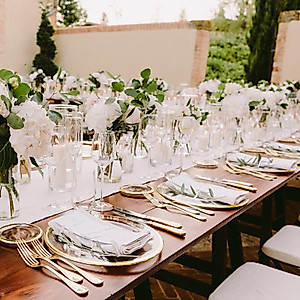 Pinkunn 24 Pcs Charger Plates Bulk 13 Inch Plastic Round Dinner Plate Gold Rim Serving Plates Clear Plastic Plates for Party Banquet Wedding Family Kitchen Table Decor Supplies