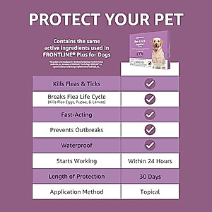 Amazon Basics Flea and Tick Topical Treatment for Large Dogs (45-88 pounds), Unscented, 3 Count (Previously Solimo)