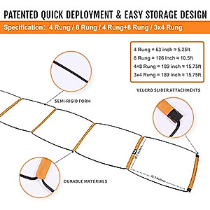 ALPHAWORX Agility Ladder, Agility Training Equipment, Soccer Speed ladder, Football Footwork Ladder, Workout Ladder for Kid Adult, Foldable Instant Set-up & Tangle-Free & Carry Bag (4 Rung * 3)