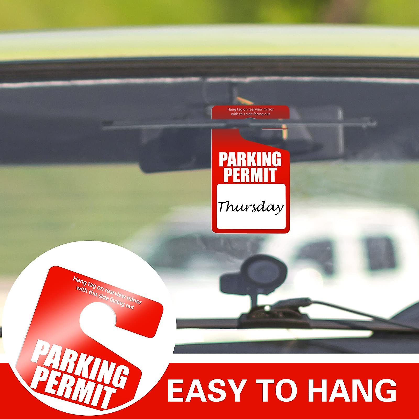 100 Pack Parking Permit Hang Tags Plastic Parking Placards PVC Hang Tag 3 x 5 Inch for Car Rear View Mirror (Red)
