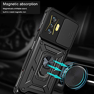 Ysnzaq Military Grade Heavy Duty Shockproof Phone Case for Xiaomi Redmi K50 Gaming/Poco F4 GT, Sliding Window Lens Protection with Magnetic Car Bracket Phone Cover for Xiaomi Poco F4 GT SJ Silver