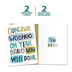 Tree-Free Greetings - Graduation Greeting Cards - Artful Designs - 2 Cards + Matching Envelopes - Made in USA - 100% Recycled Paper - 5"x7" - WooHoo Congrats (GT60464)