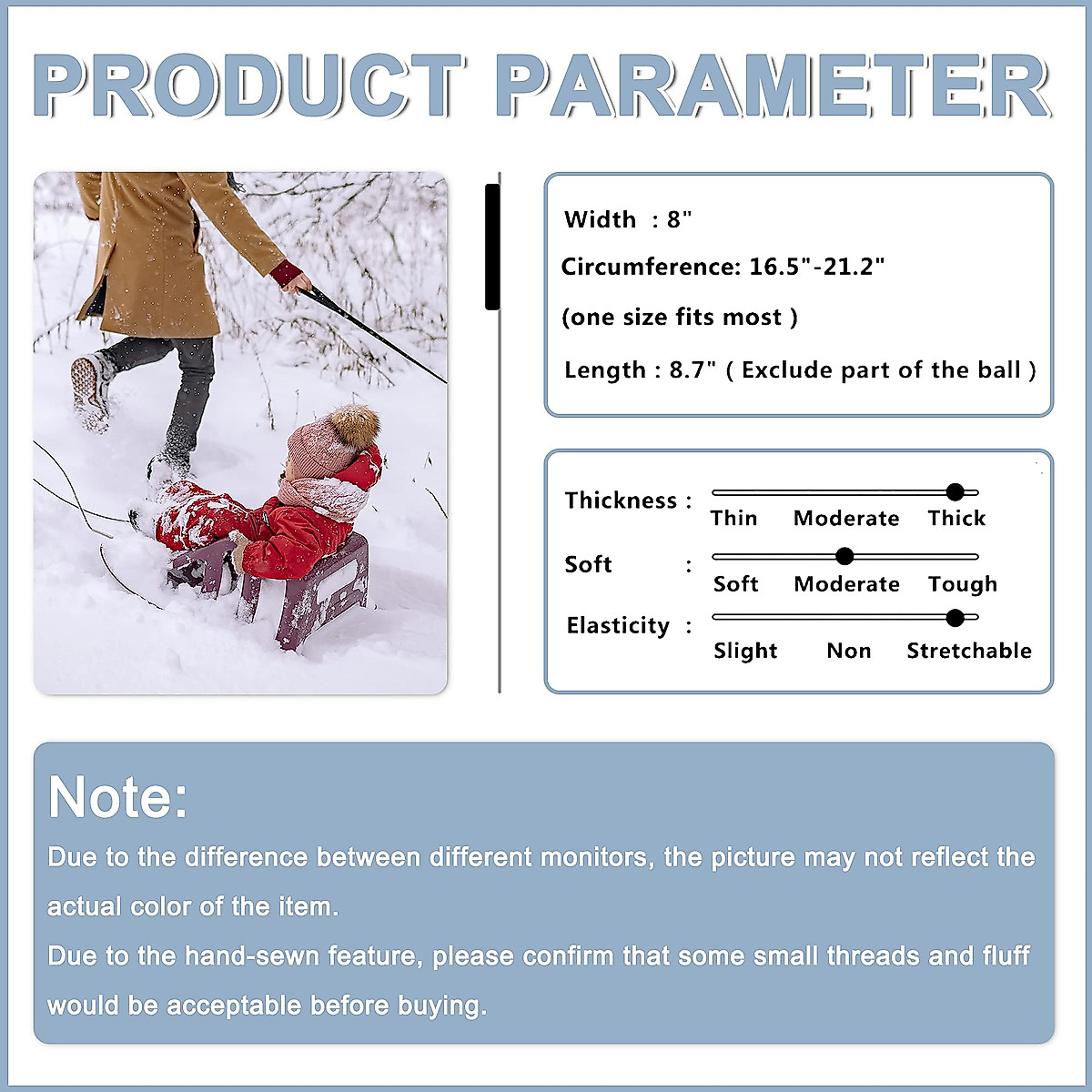 Whiteleopard Kid Beanie Hats Lining Pom Pom for Children -Slouchy Cable Knit Toddler Skull Hat Baby Ski Cap for Girls Boys (Black)