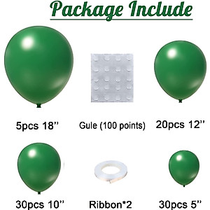 Dark Green Balloons Different Sizes 85pcs Green Balloon Garland Arch Kit 5/10/12/18 Inch Matte Dark Green Latex Balloons for Jungle Safari Party Decor Baby Shower Birthday Party Christmas Decorations