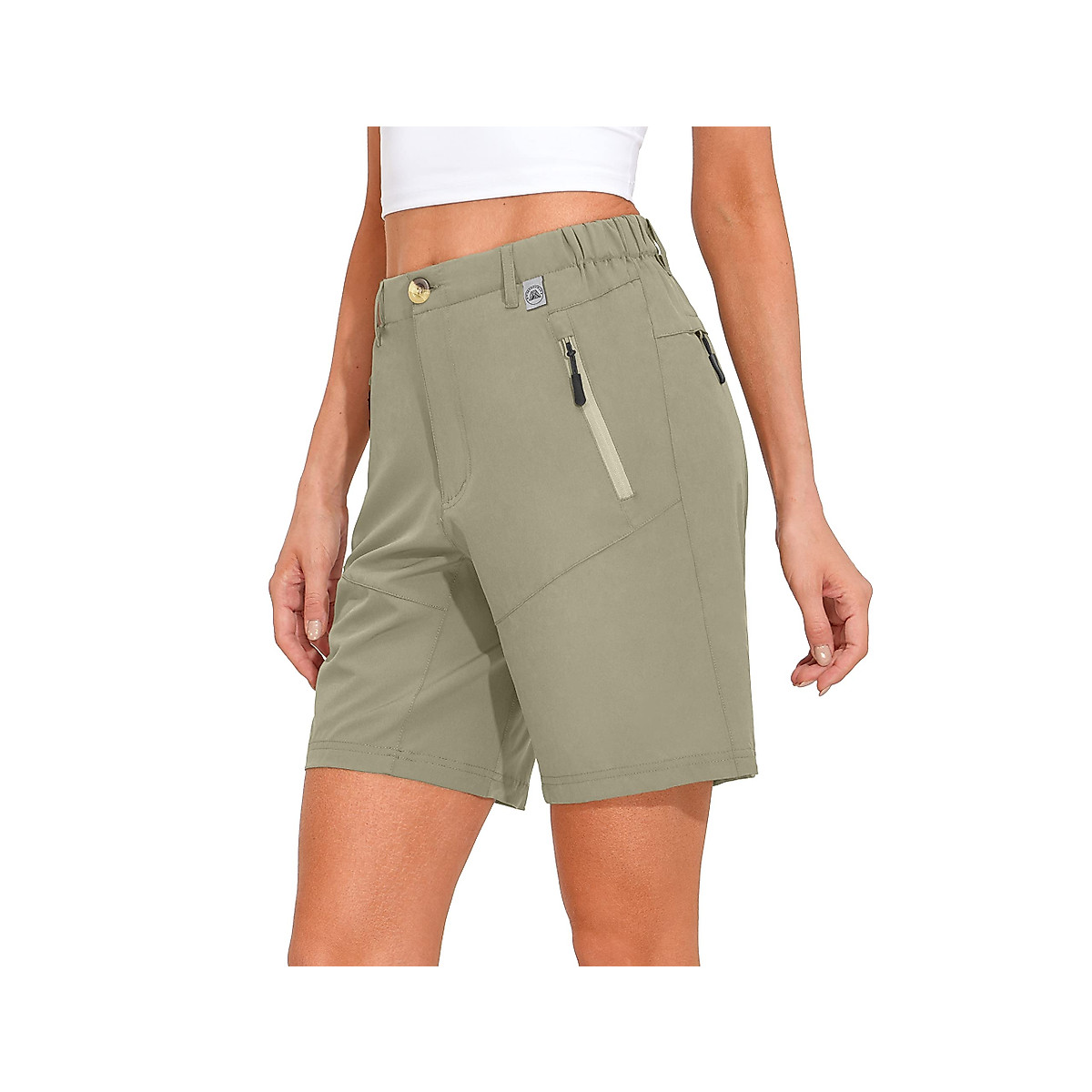 Mapamyumco Women’s Hiking Shorts Quick Dry Stretch for Golf Outdoor Camping Travel, Zipper Pockets Khaki S