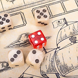 Pirates & Cowboys Family Dice Game Themed Bundle - Liar's Dice and Last Chip Standing Travel-Size Game - Premium Dice Cups, Custom Bullseye Dice, Neoprene Play Mat