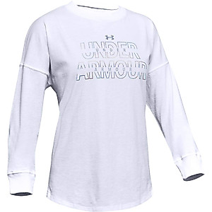 Under Armour Wordmark Branded Long-sleeve Shirt, White (100)/Mod Gray, Youth Small