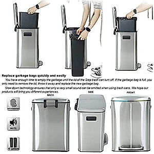 10 Gallon 40L Trash Can with Lid 2 Removable Liner Bucket Area for Office Kitchen Stainless Steel Metal Trash Can, Step Trash Can Wastebasket, Room Large Recycling Trash Can, Garbage Container Bin