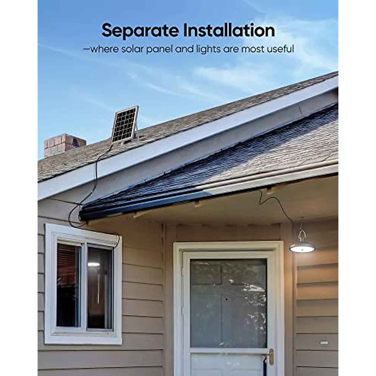 JACKYLED Motion Sensor Dual Head Solar Pendant Lights, 4 Modes Waterproof Shed Lights Indoor Outdoor Use, Remote & 16.4Ft Cord for Barn, Patio, Coop, Gazebo Garage, Cool White