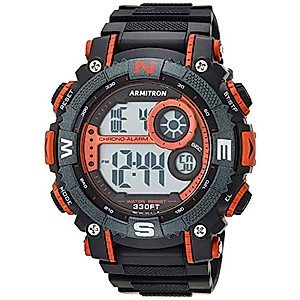 Armitron Sport Men's 40/8284RED Large Metallic Red Accented Black Resin Strap Chronograph Digital Watch