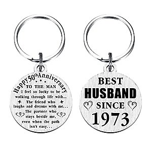 50th Wedding Anniversary Keychain Gifts, Best Husband Since 1973, 50 Year Anniversary Decoration for Him Men