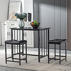 43.2 * 33 * 55.2CM in Stock 3 Piece Dining Table Set Dining Set for 2 PVC Table and 2 Stools Black