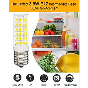 4W for Frigidaire Freezer Light Bulb replacement kei d28k kel 2812 kei kei d28m kel 2815 5304517886 5304498578 AC100-265V E17 Intermediate Base Fridge Refrigerator LED Lamp, Cool White 6000K, 1-Pack