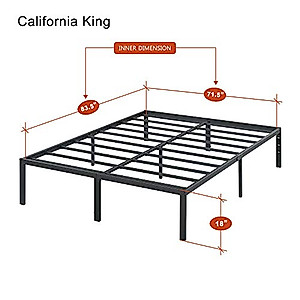PrimaSleep 18 Inch Heavy Duty Steel Slat NON-SLIP Bed Frame, Metal, California King