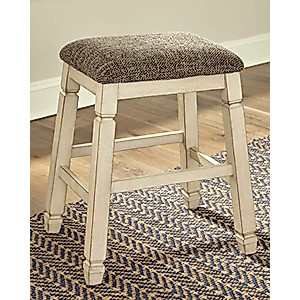 Signature Design by Ashley Bolanburg Farmhouse 24" Counter Height Upholstered Barstool, 2 Count, Whitewash