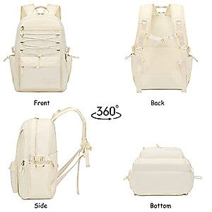 Woyiyaan Laptop Backpack for Women Girls 15.6 Inch Mesh School Bag, Unisex Student Bookbag Waterproof Backpack for College Work Travel,Beige