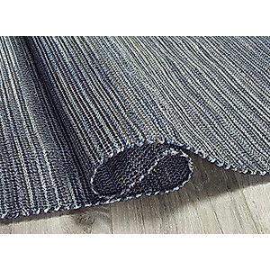Fab Habitat Area Rug - Hand Woven, Stain Resistant, Pet Friendly - Premium Recycled Polyester Yarn & Reclaimed Rubber - Stripes - Kitchen, Bathroom - Kismet - Denim - 2 x 3 ft
