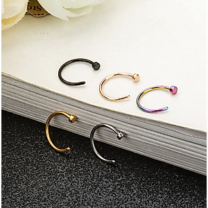 REVOLIA 22G 5Pcs Stainless Steel Nose Rings Hoop Body Piercing Jewelry 8MM