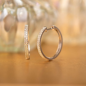 NATALIA DRAKE 1/4 Cttw Diamond Hoop Earrings for Women in Rhodium Plated 925 Sterling Silver Color I-J/Clarity I2-I3