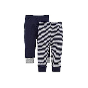Burt's Bees Baby Unisex Baby Pants, of 2 Lightweight Knit Infant Bottoms, 100% Organic Cotton Baby and Toddler Layette Set, Navy Solid/Stripes, 24 Months US