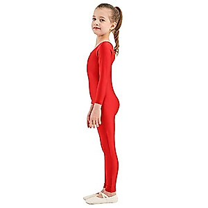 speerise Girls Unitards Gymnastics Long Sleeves Full Body Toddler Ballet Leotards for Kids Costumes, Red, XXL