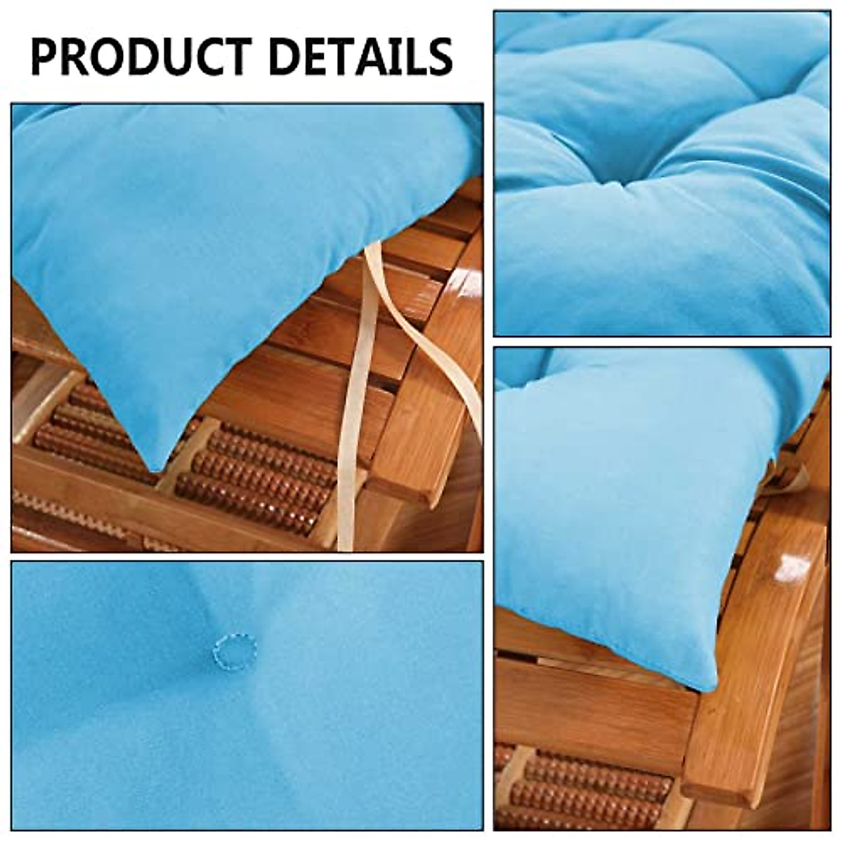 Lounge Chair Cushion with 6 Ties, Thick Rocking Chair Cushion with Peal Wool Filling, Indoor Outdoor Solid Color Patio High Seat Back Chair Cushion, No Chair, Light Blue-40x108CM/16x43IN