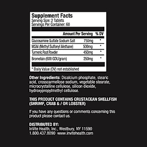 Invite Health Joint Hx®- Supports Healthy Joints and Eases Inflammation and Discomfort - Combines Glucosamine, MSM, Turmeric, Bromelain - 30 Day Supply