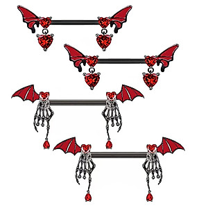 CHARMONLINE 14G Halloween Nipple Ring Heart,Bat Nipple Rings 316L Stainless Steel Heart Nipple Barbells Body Piercing Jewelry for Women Men