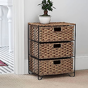 Household Essentials ML-5715 Woven Wicker Storage Side Table | 3 Drawers
