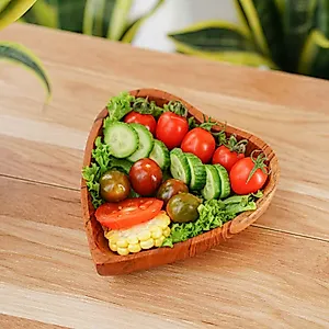 Rainforest Bowls Set of 2 Javanese Teak Wood Heart Bowls- 5" Diameter- Perfect for Daily Use, Hot & Cold Friendly, Ultra-Durable- Exclusive Luxury Custom Design Handcrafted by Indonesian Artisans