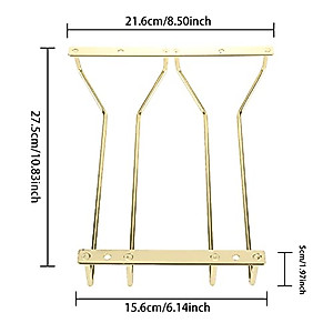 Dianoo 27.5cm Gold Wine Glass Rack Under Cabinet, Wine Glass Holder Under Shelf, Stemware Rack, Wine Glasses Storage Hanger, 2 Rows