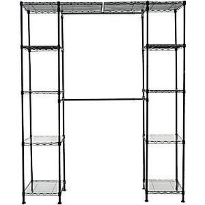 AmazonBasics Expandable Metal Hanging Rack Wardrobe with Shelves, Black & 5-Shelf Adjustable, Heavy Duty Storage Shelving Unit (350 lbs per shelf), Steel Organizer Wire Rack, Black,(36L x 14W x 72H)