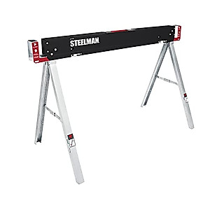 Steelman Work Table Folding Sawhorses, Set of Two, Durable Steel Construction, Folding Legs, 2x4 Table Support Arms, 2,200 lb. Combined Loading Capacity