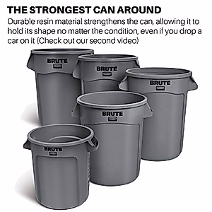 Rubbermaid Commercial Products FG261000GRAY Brute Heavy-Duty Round Trash/Garbage Can, 10-Gallon, Gray