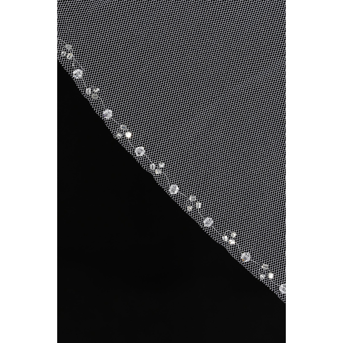 SAMKY 2T 2 Tier Beaded Edge Circular Veil - Light Ivory Clear Crystal Fingertip Length 36"