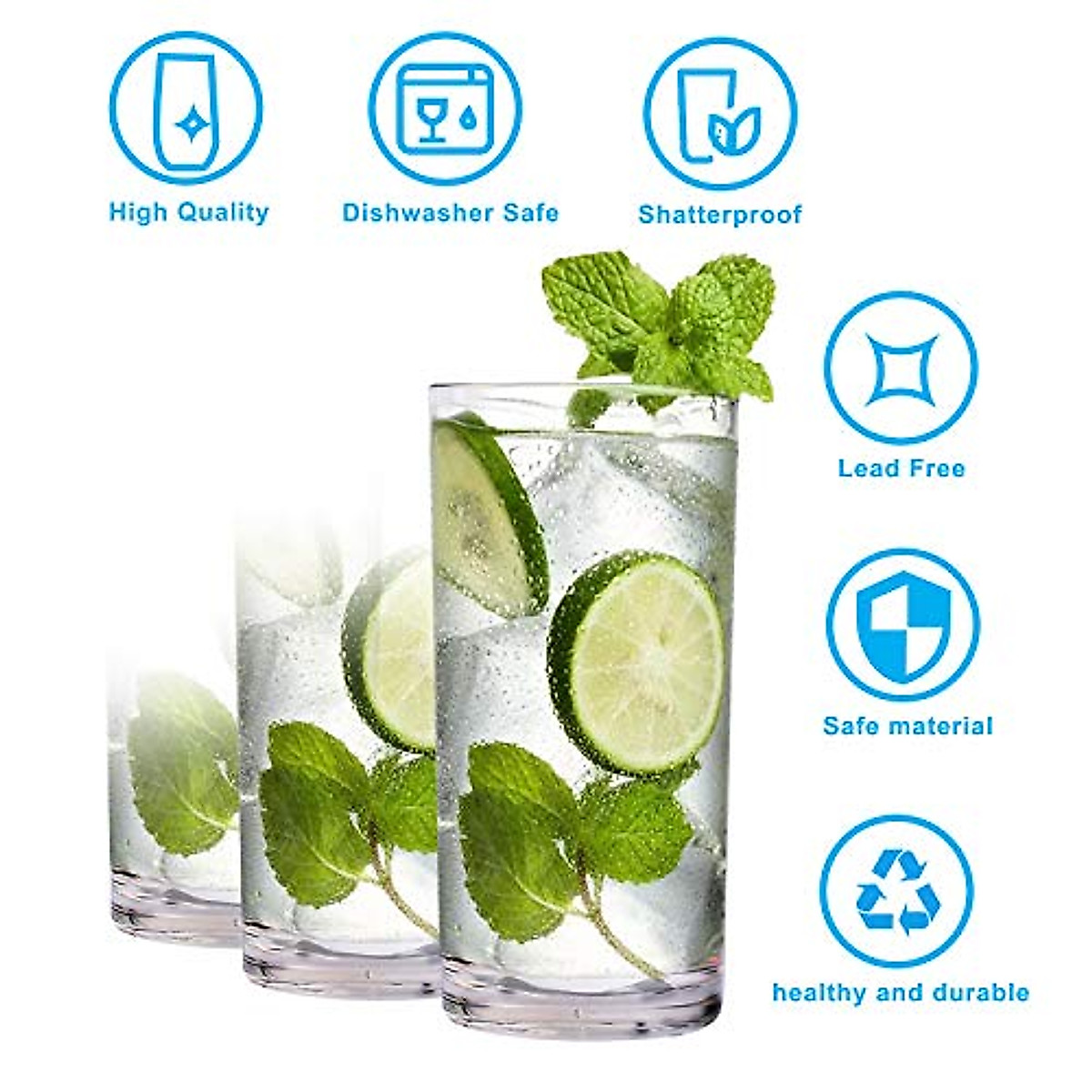 REALWAY 17-Ounce Shatterproof Plastic Water Tumbler, Clear Unbreakable Drinking Glasses, Dishwasher-Safe and BPA Free Set of 6