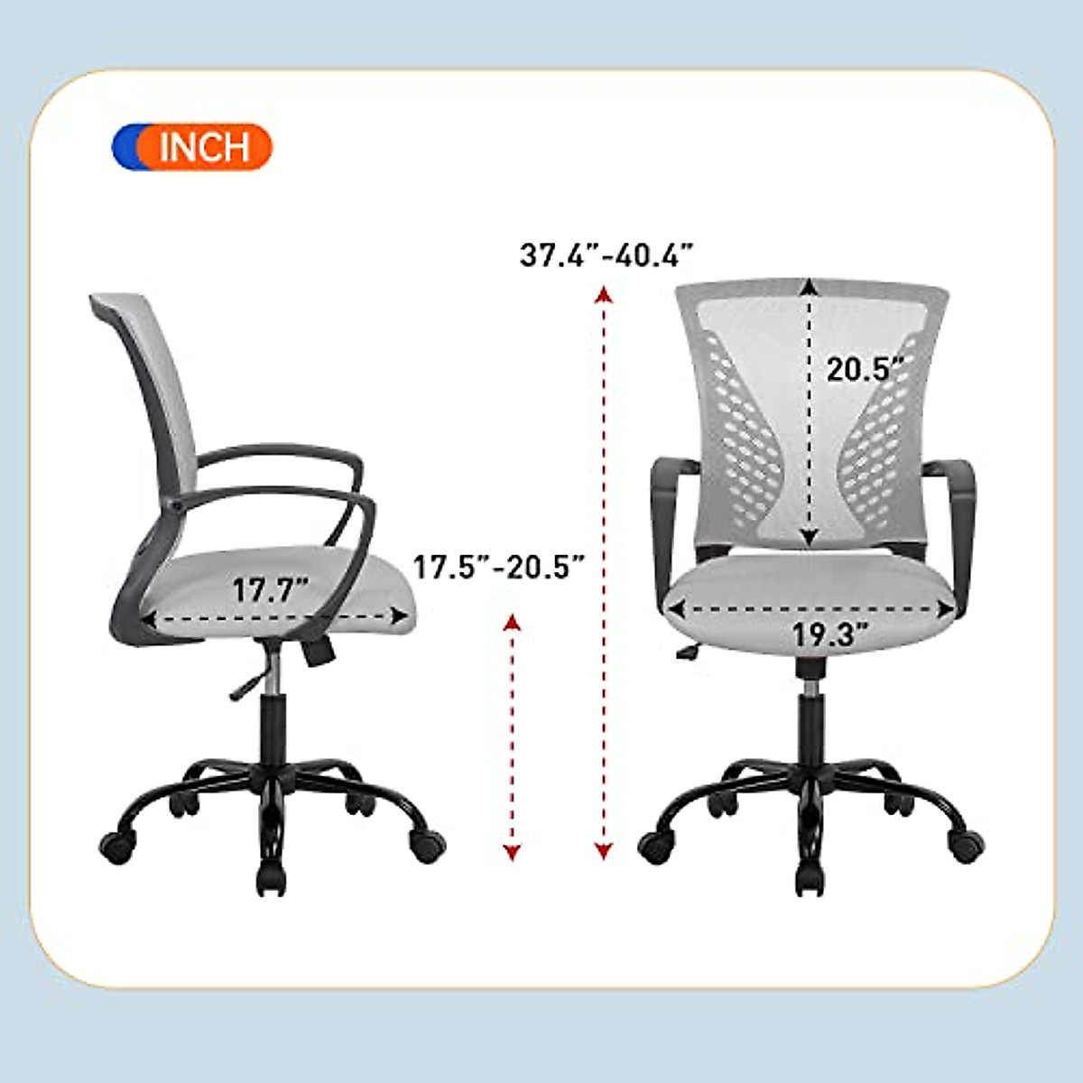 Office Chair Ergonomic Desk Chair Mesh Computer Chair with Lumbar Support Armrest Mid Back Rolling Swivel Task Adjustable Chair for Women Adults, Grey