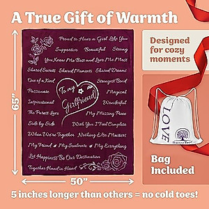 Gifts for Girlfriend Blanket, Romantic Gifts for Her, To My Girlfriend Gift Ideas, Birthday Gifts for Girlfriend From Boyfriend, Girlfriend Gifts, GF BF Presents, Throw Blanket 65” x 50” (Merlot Red)
